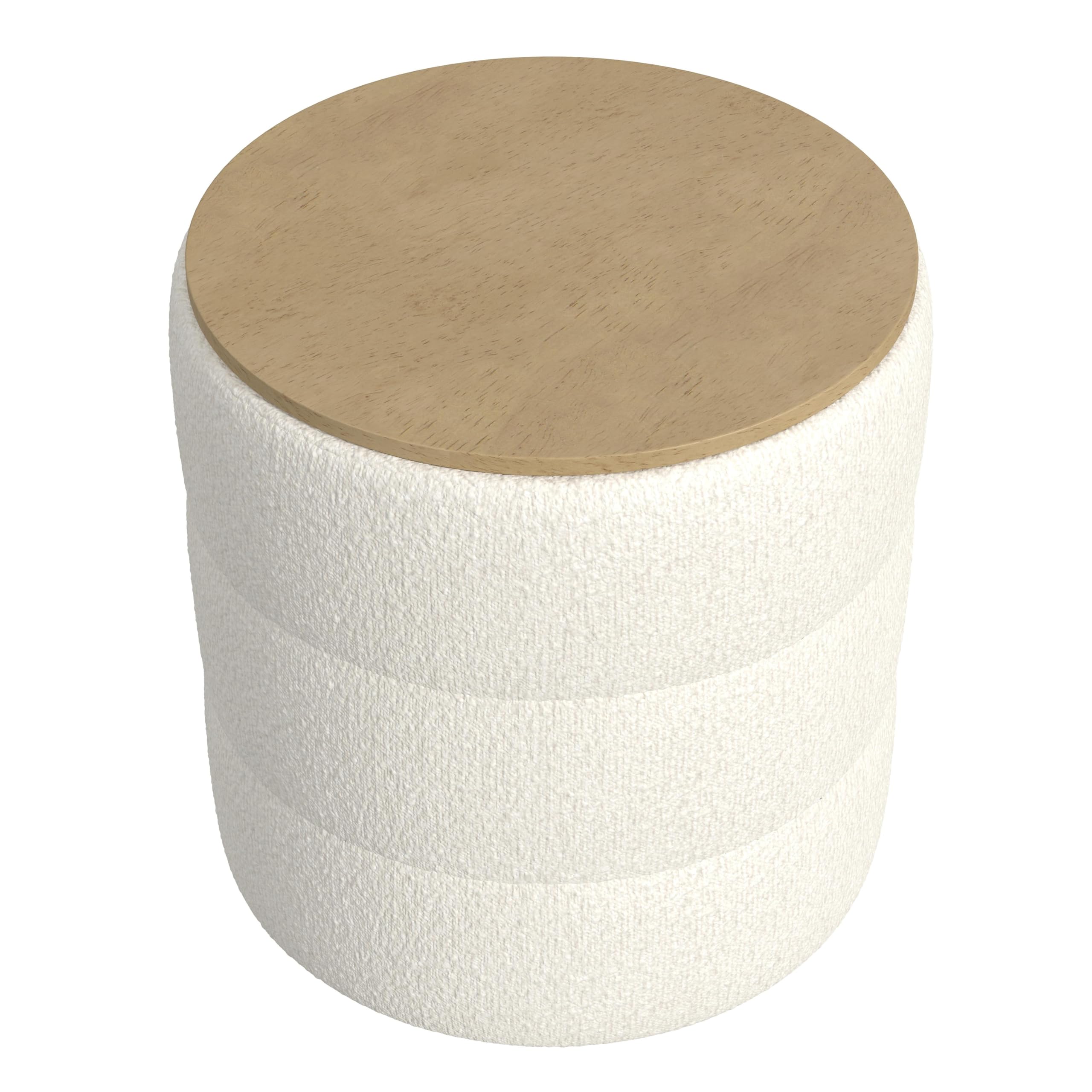 HomePop Channel Storage Ottoman with Wood Top - Cream Boucle