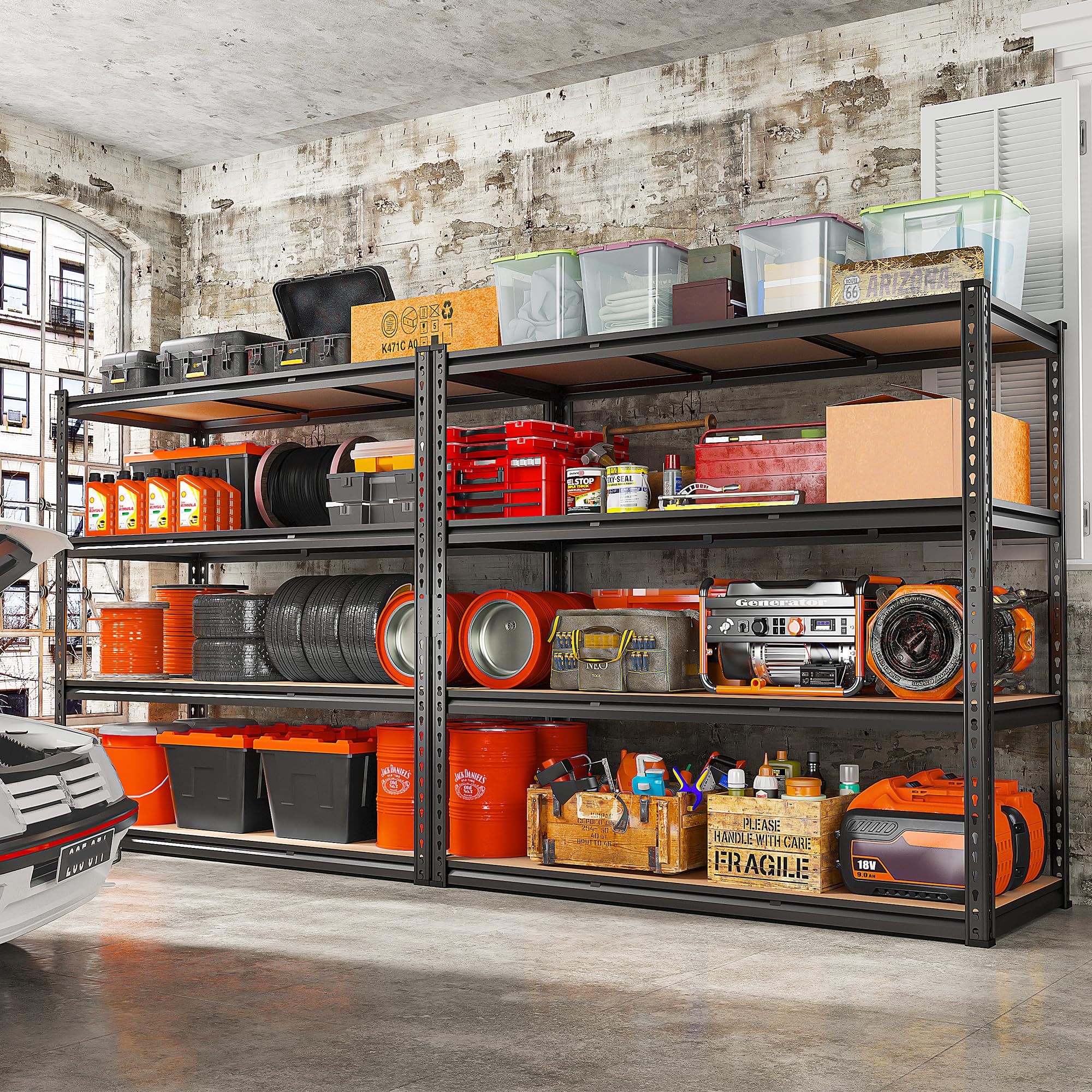 REIBII 48.2''W Storage Shelves Heavy Duty Garage Shelving 2500LBS Garage Shelves Adjustable Storage Shelves 4 Tier Metal Shelves for Storage Rack Industrial Metal Shelving Unit, 48.2"W X 24.2"D X 60"H