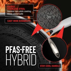 Hell's Kitchen Hybrid 9.5" Frying Pan, Tri-Clad Stainless Steel and Nonstick Ceramic PFAS Free, no PFOA, PTFE, or Teflon, Non Toxic Cookware, Metal Utensil Safe, All Cooktops, Oven Safe (9.5 Inch)