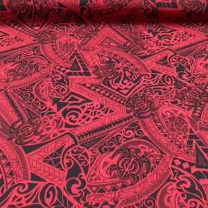 Originals by HITOMI Retro Hawaiian Tribal Poly Cotton Hawaiian Print Fabric Sold by The Yard, Red