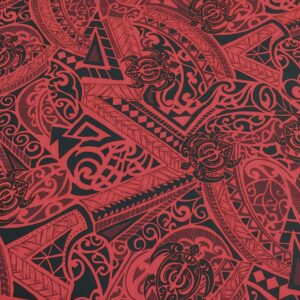 Originals by HITOMI Retro Hawaiian Tribal Poly Cotton Hawaiian Print Fabric Sold by The Yard, Red