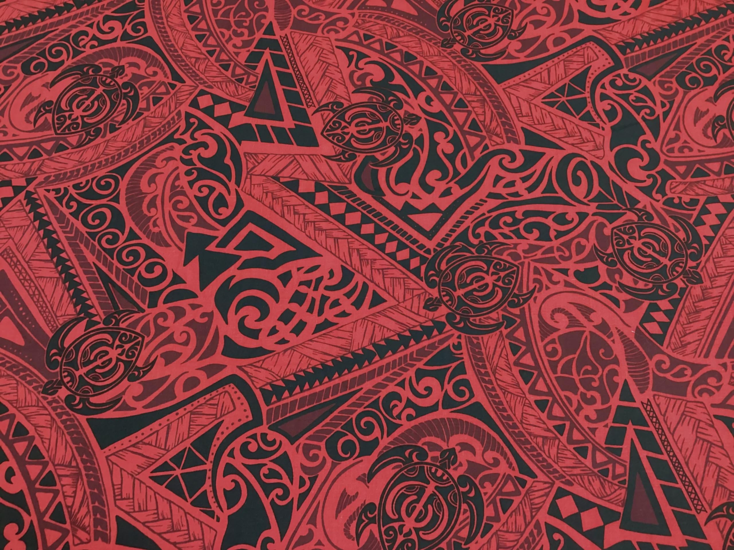 Originals by HITOMI Retro Hawaiian Tribal Poly Cotton Hawaiian Print Fabric Sold by The Yard, Red