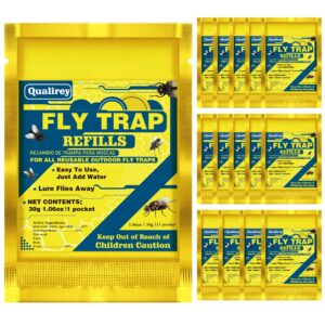 qualirey 15 pack fly trap bait refills, non toxic fly trap attractant for reusable outdoor hanging fly trap bottles, 30g natural fly trap bait attractant refills for outside fly killer bottles