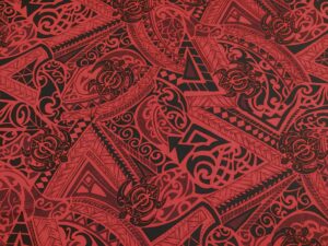 originals by hitomi retro hawaiian tribal poly cotton hawaiian print fabric sold by the yard, red