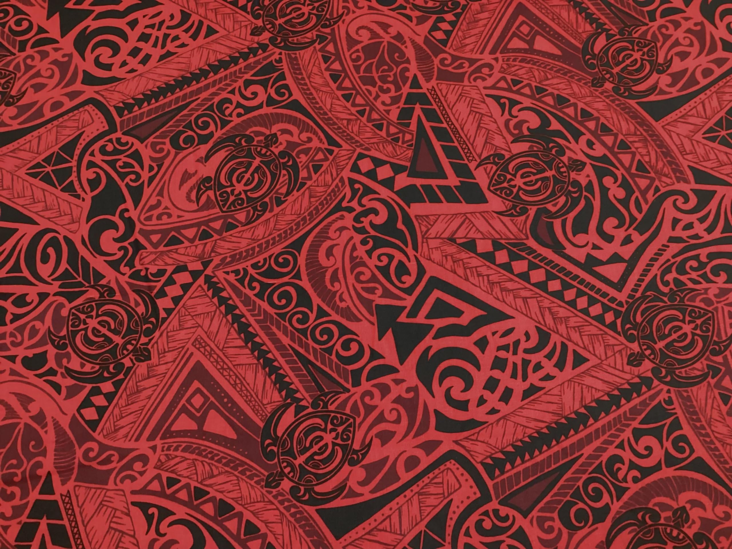 Originals by HITOMI Retro Hawaiian Tribal Poly Cotton Hawaiian Print Fabric Sold by The Yard, Red