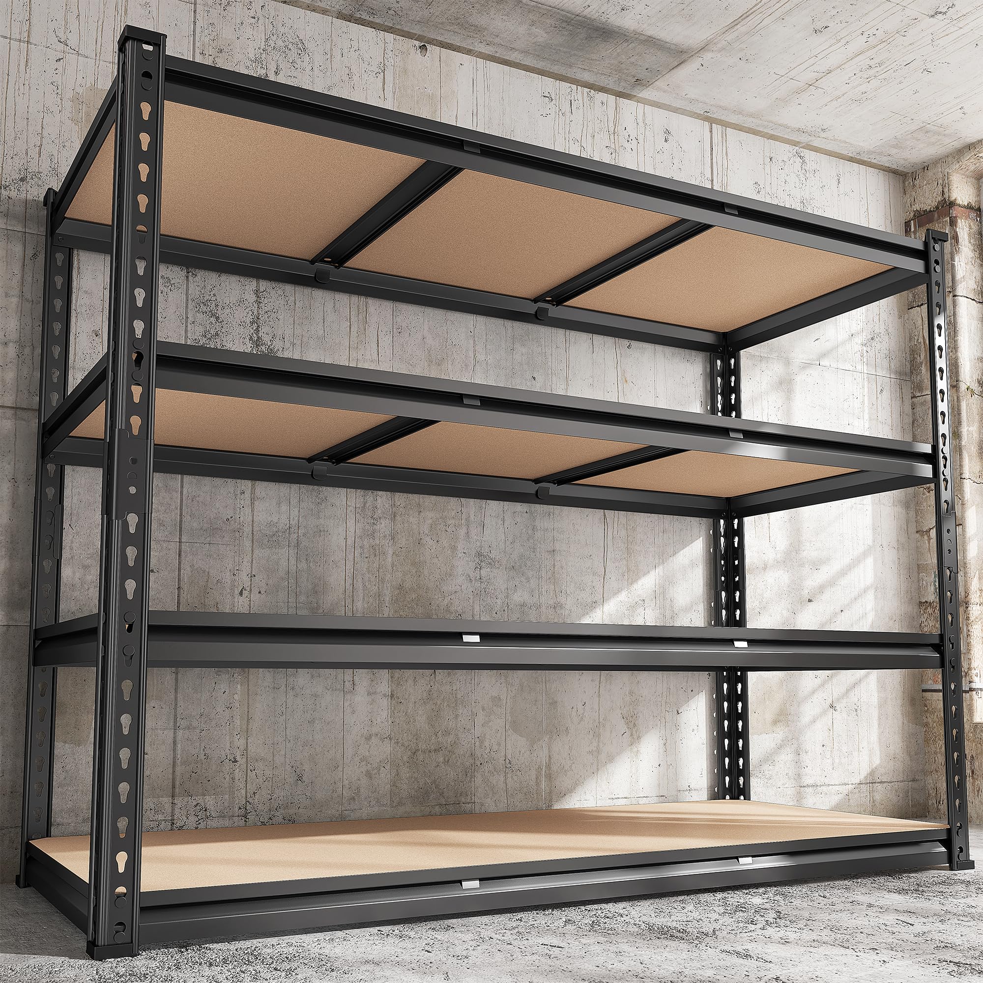 REIBII 48.2''W Storage Shelves Heavy Duty Garage Shelving 2500LBS Garage Shelves Adjustable Storage Shelves 4 Tier Metal Shelves for Storage Rack Industrial Metal Shelving Unit, 48.2"W X 24.2"D X 60"H