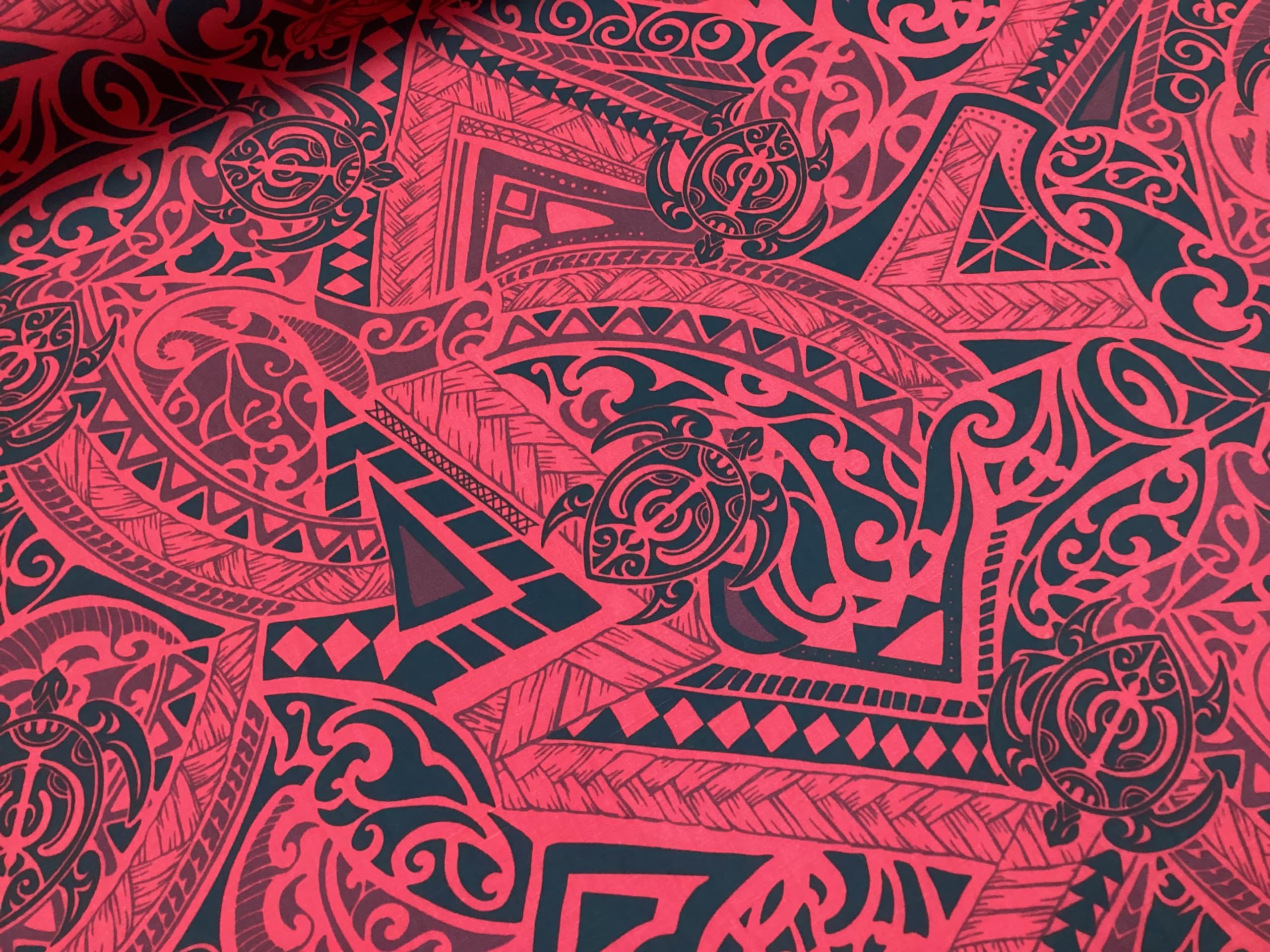 Originals by HITOMI Retro Hawaiian Tribal Poly Cotton Hawaiian Print Fabric Sold by The Yard, Red