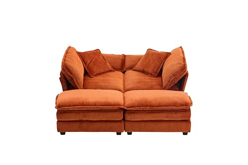 Free Combination Convertible Modular Sectional Sofa Cloud Couch, Comfy Corduroy Double-Upholstered Sleeper Sofa,84.6" Wide Loveseat Couches with Moveable Ottomans and Detachable Pillow-top Armrest