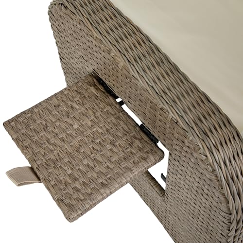 Flash Furniture Nemo Indoor/Outdoor Patio Wicker Rattan Recliner, Lounge Chair with Flip-Up Side Table, Beige/Brown