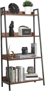 bookshelf 4-tier, 23.5inch ladder shelf, industrial bookcases, etagere utility organizer shelves, small freestanding display shelves with metal frame for bedroom, living room, plant, brown