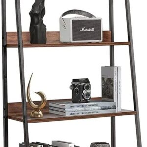 Bookshelf 4-Tier, 23.5inch Ladder Shelf, Industrial Bookcases, Etagere Utility Organizer Shelves, Small Freestanding Display Shelves with Metal Frame for Bedroom, Living Room, Plant, Brown