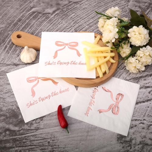 Pandecor 50pcs 3 Layers She's Tying The Knot Bridal Shower Party Supplies,5 x 5 In Paper Napkins, Pink Bow Bachelorette Themed Party Decorations (pink bow)