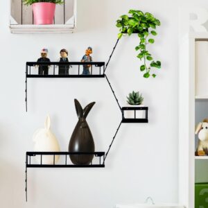 bunnyboo black metal mini fire escape wall shelf display with basket for books, figurines, plants, action figures staircase & ladder design, fire escape bookshelf, city stair shelf (style 1)