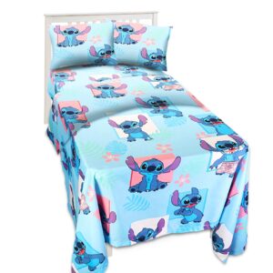 Stitch Twin Size Bedding Set for Toddlers - Lilo and Stitch Twin Bedding Bundle Includes Stitch Sheets with Flat Sheet, Fitted Sheet, and Pillowcase for Twin Bed Plus Stickers | Stitch Bedroom Decor