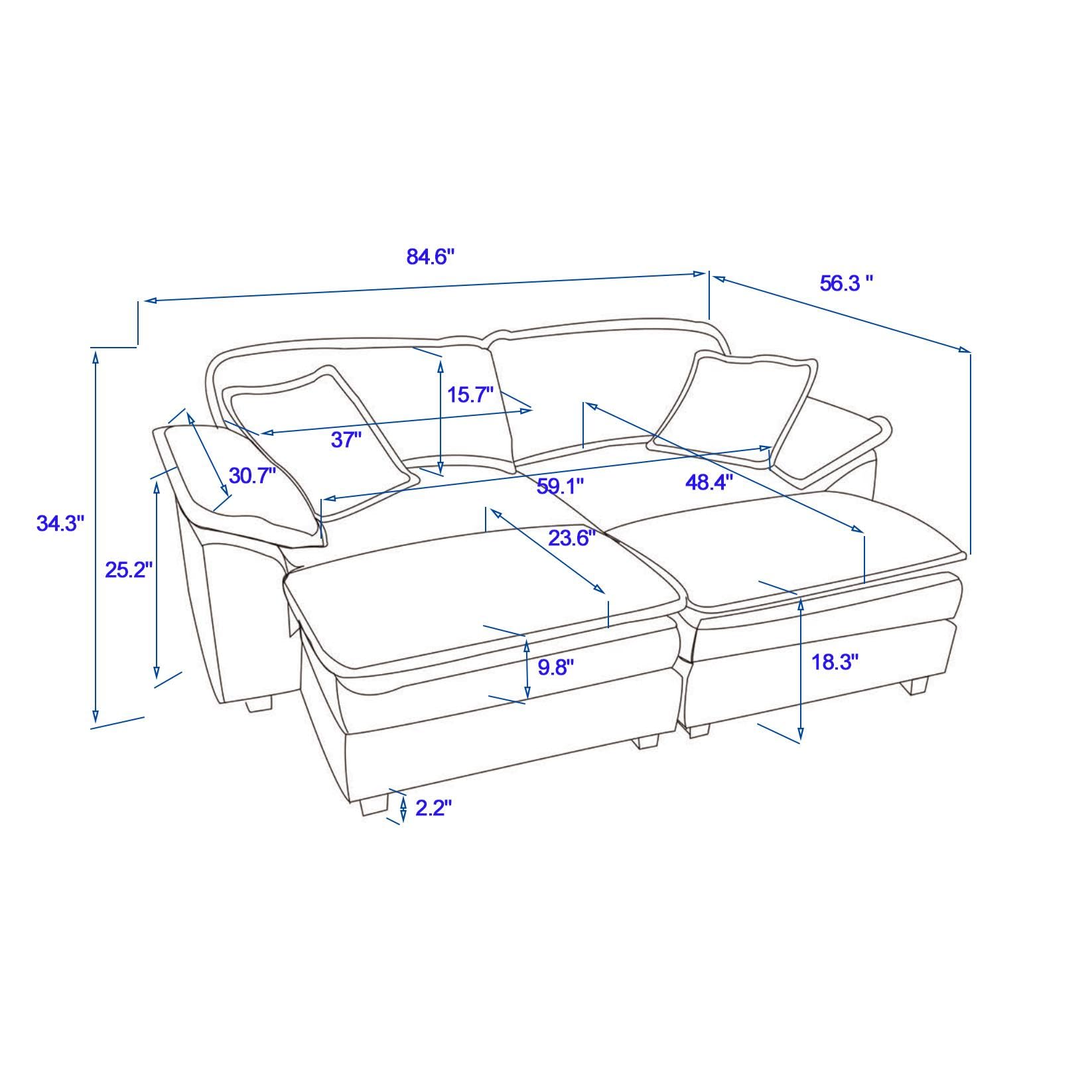 Free Combination Convertible Modular Sectional Sofa Cloud Couch, Comfy Corduroy Double-Upholstered Sleeper Sofa,84.6" Wide Loveseat Couches with Moveable Ottomans and Detachable Pillow-top Armrest