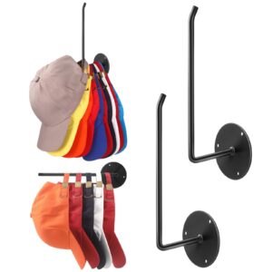 letohoumia hat rack for wall 2 pack, stainless steel adhesive hat hanger hooks holder for baseball caps, multi-purpose strong hook organizer can hold more than 10 hats for door/closet