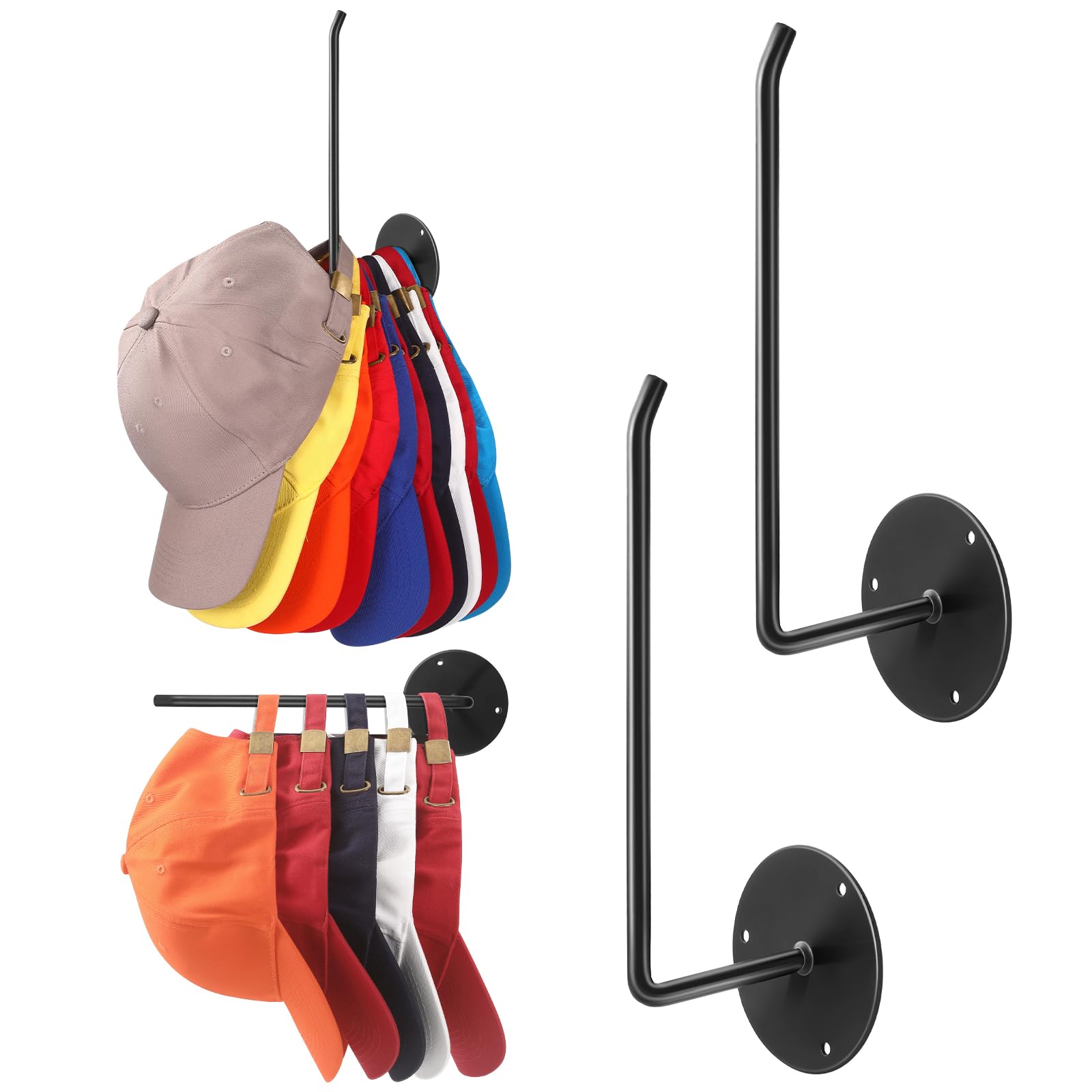 Letohoumia Hat Rack for Wall 2 Pack, Stainless Steel Adhesive Hat Hanger Hooks Holder for Baseball Caps, Multi-Purpose Strong Hook Organizer Can Hold More Than 10 Hats for Door/Closet