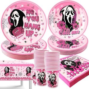 halloween decorations 121pcs pink no you hang up halloween disposable tableware including call me halloween plates halloween cups halloween napkins and halloween tablecloths serve 30