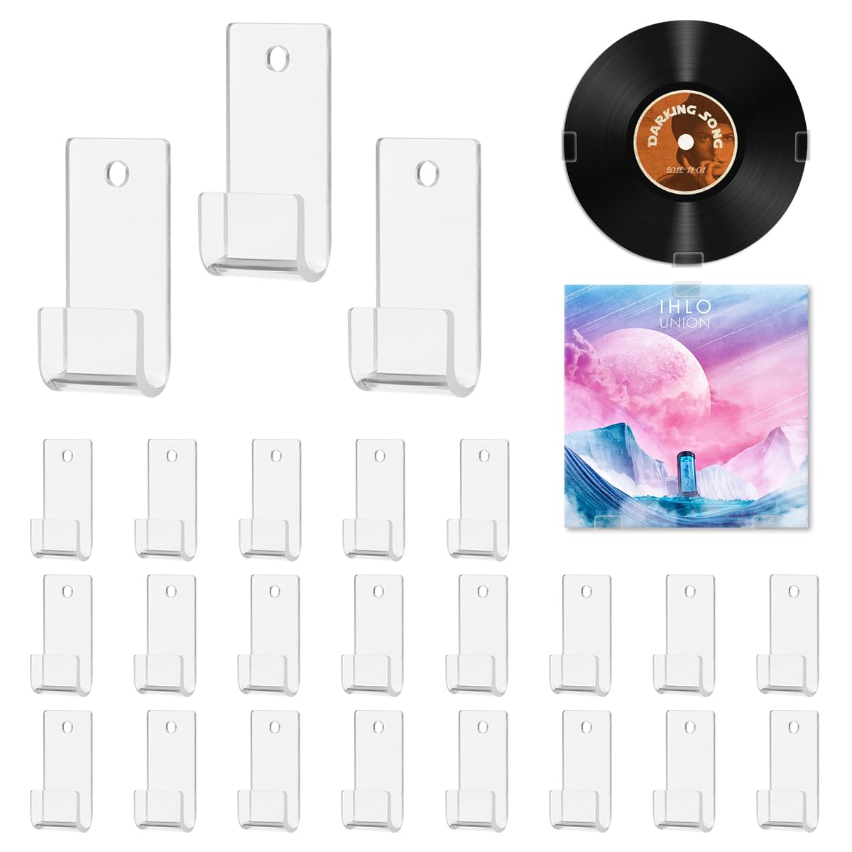 AIEVE Vinyl Record Wall Mount, 8 Sets 24 Pcs Vinyl Shelf Holder for Film Record Display, Record Holder for Albums Magazines Frame