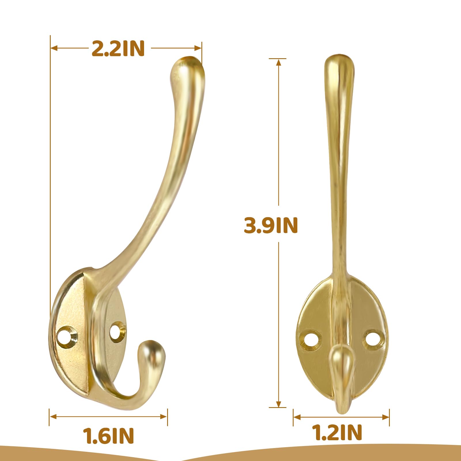 BRCRXW Wall Hooks for Hanging, 10-Pack Heavy Duty Metal Coat Hooks, for Living Room, Bathroom, Kitchen, Bedroom for Towel, Hat, Key, Closet, Bag (Gold)