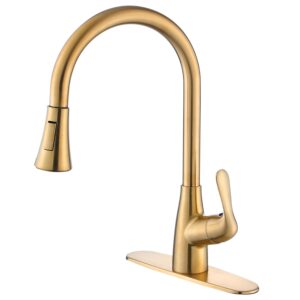 derengge pull-down sprayer kitchen faucet, brushed gold single handle kitchen sink faucet,1 hole or 3 hole installation,kf-0258-bg