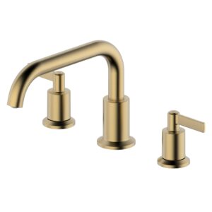 Derengge Brushed Gold Bathtub Faucet with Valve, 2-Handle Widespread Roman Tub Faucet,3 Hole Deck Mount Roman Bathtub Faucet,RF-3055-BG