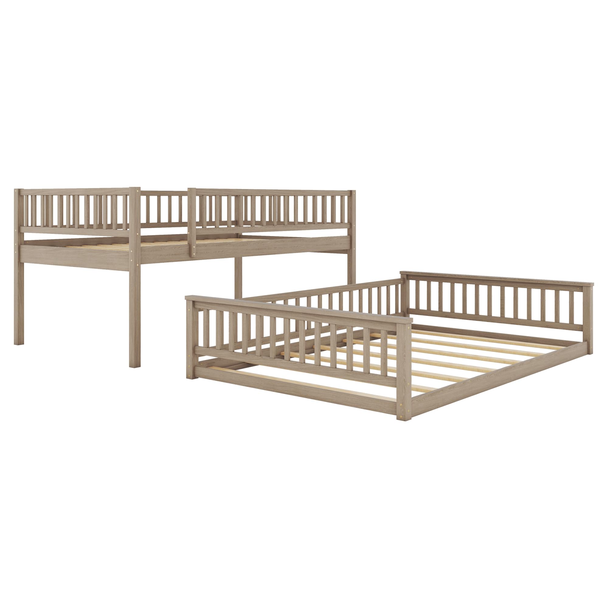 CITYLIGHT Full XL Over Queen Bunk Beds for Adults and Teens, Wood Bunk Bed Full Over Queen with Ladder and Guardrails,Detachable Bunk Bed for Boys Girls,Walnut