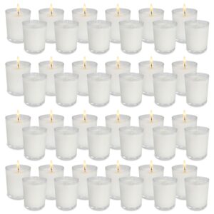 48 pack unscented clear glass filled votive candles. hand poured wax candle ideal gifts