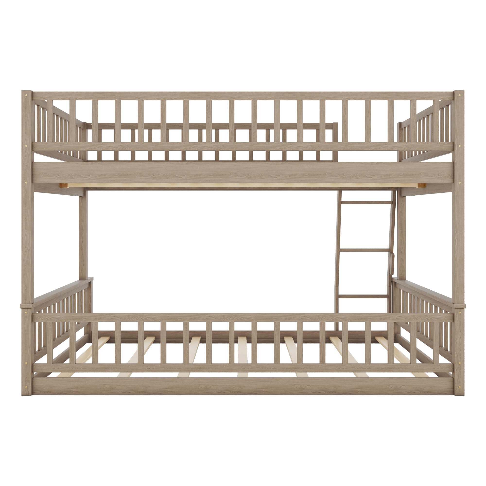 CITYLIGHT Full XL Over Queen Bunk Beds for Adults and Teens, Wood Bunk Bed Full Over Queen with Ladder and Guardrails,Detachable Bunk Bed for Boys Girls,Walnut