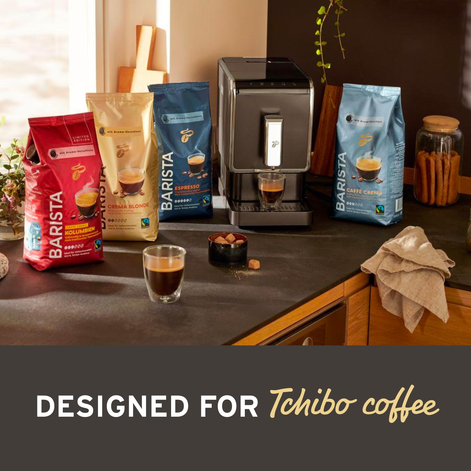 Tchibo Automatic Espresso & Coffee Machine with Built-in Grinder, No Coffee Pods Needed, Silver