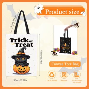 TYL&TYS Halloween Treat Bags, 3Pcs Trick or Treating Bags, Halloween Candy Canvas Tote Gift Bags (Trick or Treat, Cat, Pumpkin), Reusable Halloween Grocery Boo Basket Bag for Kids