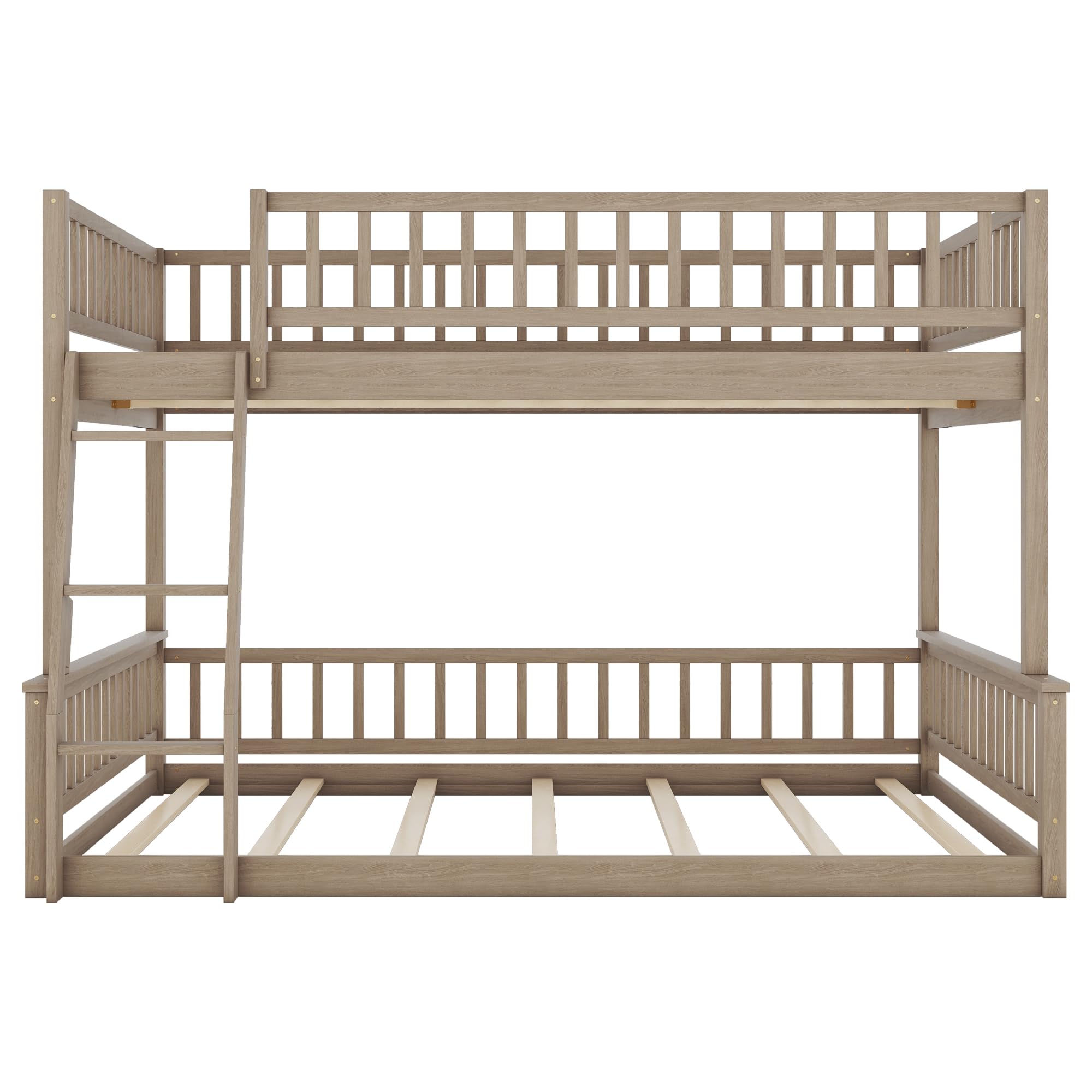 CITYLIGHT Full XL Over Queen Bunk Beds for Adults and Teens, Wood Bunk Bed Full Over Queen with Ladder and Guardrails,Detachable Bunk Bed for Boys Girls,Walnut