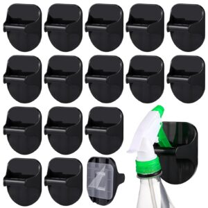 gerrii 16 pcs spray bottle holder wall mount spray bottle hanger adhesive bottle hooks for cabinet plastic spray bottle rack organizer to create storage space for kitchen bathroom sink cleaner (black)