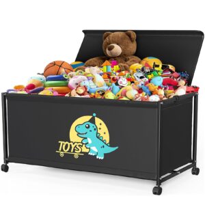 extra large toy box with lids & wheels, 32.7”x16.9”x18.9” kids toy chest, 150l toy storage organizer for living room, nursery, bedroom, playroom, closet, toy boxes for boys, girls, kids, black