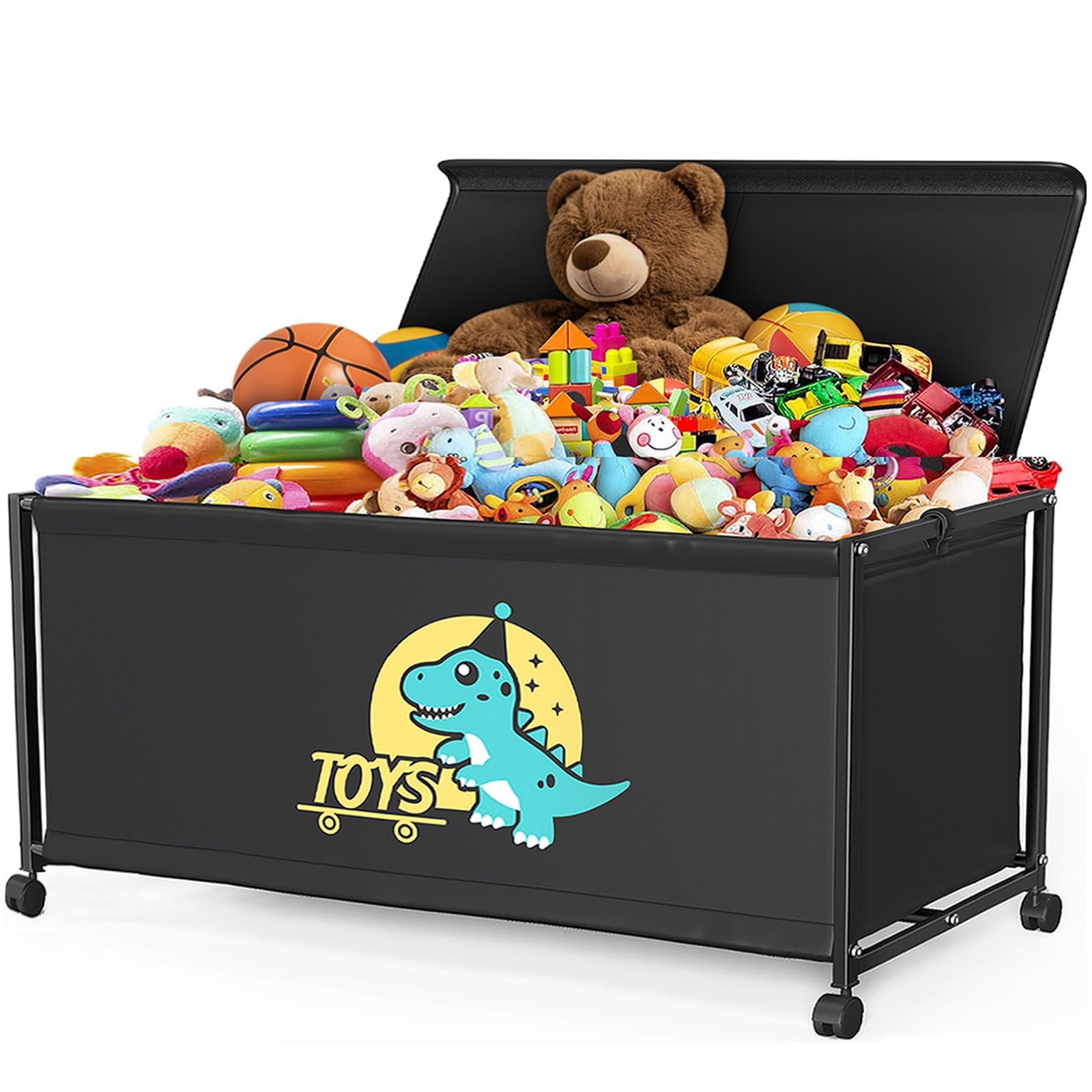 Extra Large Toy Box with Lids & Wheels, 32.7”x16.9”x18.9” Kids Toy Chest, 150L Toy Storage Organizer for Living Room, Nursery, Bedroom, Playroom, Closet, Toy Boxes for Boys, Girls, Kids, Black