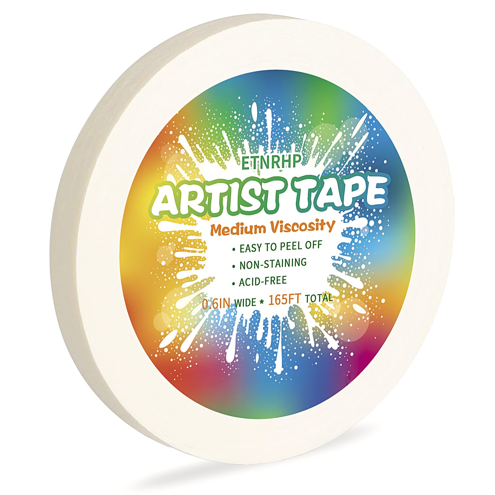 ETNRHP White Art Tape Medium Tack Artist Masking Tape Paper Acid Free Tape Watercolor Painters Tape Artists Tape for Drafting Art Watercolor Painting Canvas Framing, 0.6 inch Wide 165FT Long