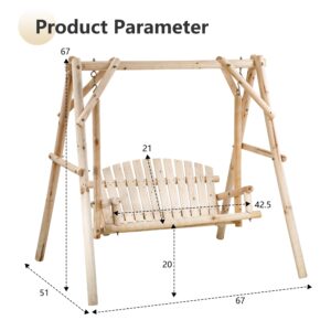 Swing and Swing Frame Combination Porch Swing with Stand Log Swing Stand 67 Inch Wooden Porch Swing A-Frame Backyard Swing Chair Outdoor Rustic Curved Garden Swing Bench, Nature