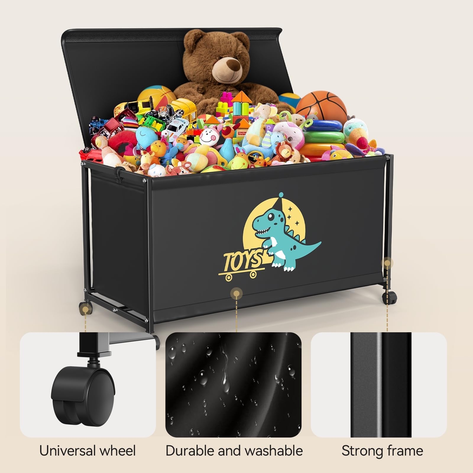 Extra Large Toy Box with Lids & Wheels, 32.7”x16.9”x18.9” Kids Toy Chest, 150L Toy Storage Organizer for Living Room, Nursery, Bedroom, Playroom, Closet, Toy Boxes for Boys, Girls, Kids, Black