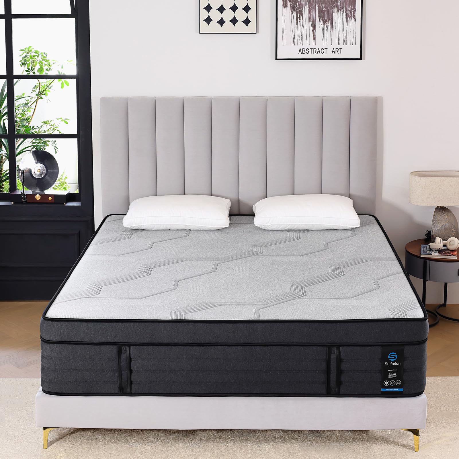 Suiforlun 15" King Mattress, Gel & Bamboo Charcoal Infused Memory Foam, Medium Euro Top Hybrid Pocket Spring Mattress for Restful Sleep, Enhanced Pressure Relief and Edge Support, 120 Nights Trial