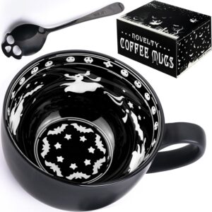 christmas gifts, nightmare midnight skull coffee mugs with spoons, halloween birthday white elephant weird gifts for women men girl friends, halloween spooky witchy gothis decor horror novelty tea cup