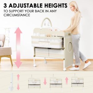 Portable Baby Changing Table with Wheels - Modern Dresser Changing Tables w/Hanging Toys, Laundry Bag, Changing Table Organizer Boxes - Folding Waterproof Baby Diaper Changing Station for Nursery