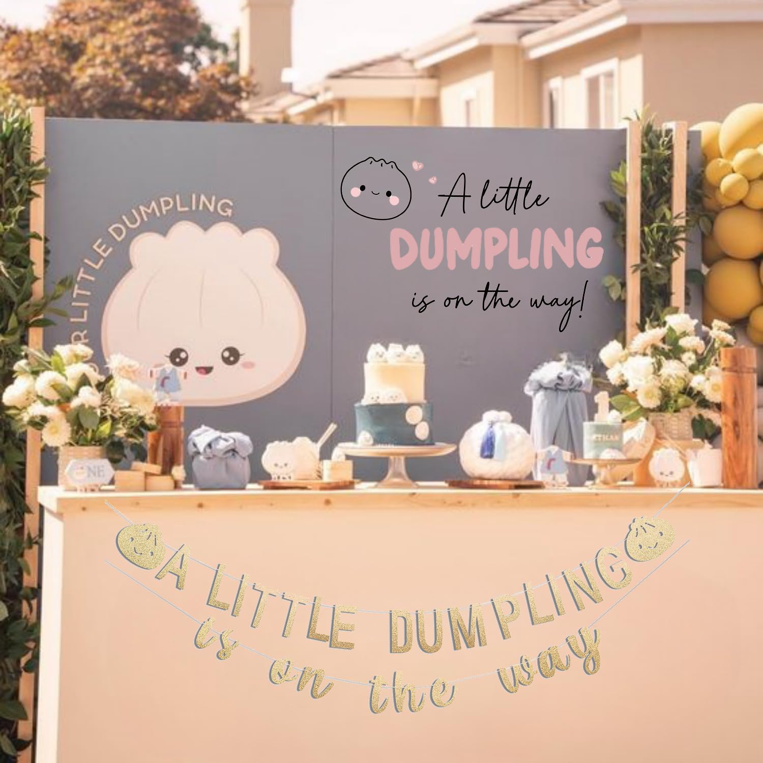 CIEQR A Little Dumpling is On The Way Baby Shower Banner - Baby Shower Decorations, Gender Reveal Hanging Banner Sign Decor, Gender Reveal Decorations for Party Indoor Outdoor...