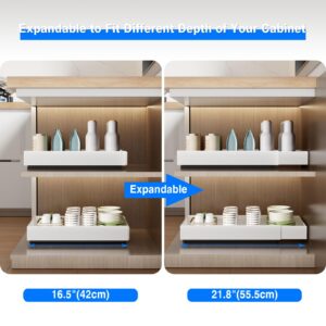 MUSTORN 2 Pack Pull Out Cabinet Organizer, 21.8" Deep Slide Out Drawer for Cabinets Adhesive Pull Out Drawers Heavy Duty Pull Out Shelves for Kitchen, Cupboard, Pantry, Bathroom-White