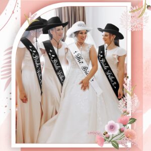 Newcotte 14 Pcs Bride Cowgirl Hat with Veil and Satin Sash Bachelorette Cowboy Hats Set for Wedding Party Bridal Shower Decor(White and Black)