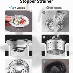 RLQXG 3 in 1 Kitchen Sink Drain Strainer [304 Stainless Steel Pop Up] Anti-Clogging Kitchen Sink Drain Stopper Stainless Steel Efficiently Drainage Odor Filter Sink Plug for Us Standard 3-1/2 Inch