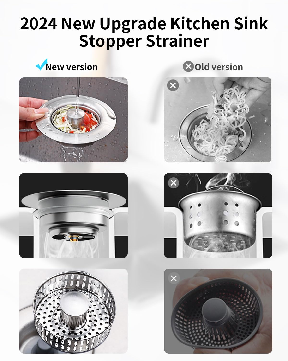 RLQXG 3 in 1 Kitchen Sink Drain Strainer [304 Stainless Steel Pop Up] Anti-Clogging Kitchen Sink Drain Stopper Stainless Steel Efficiently Drainage Odor Filter Sink Plug for Us Standard 3-1/2 Inch