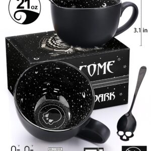 Maaacute Midnight Skull Coffee Mugs with Spoons, Halloween Christmas Birthday White Elephant Weird Gifts for Women Men Girl Friends, Halloween Spooky Witchy Gothis Decor Horror Novelty Tea Cups