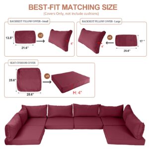 Hsohriif Outdoor Sectional Cushions Cover, 14 Piece Patio Cushion Covers Replacement, Fits 6 Seat Wicker Rattan Couch Furniture, Conversation Set, Waterproof Slipcovers with Zipper, Medium,Burgundy