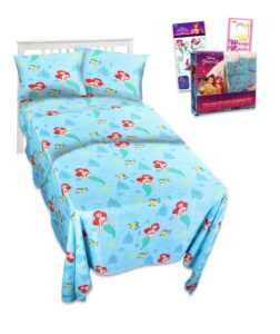 the little mermaid twin bedding set for toddlers - bundle includes ariel sheets with flat sheet, fitted sheet, and pillowcase for twin bed plus stickers, more | little mermaid bedroom decor