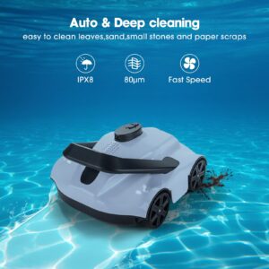 Robotic Pool Cleaner,Up to 1076 Sq.ft,Lasts 130 Mins,SYANSPAN Cordless Pool Vacuum for Above Ground Pool,Powerful Suction Dual-Drive Motors,Pool Robot Vacuum Self-Parking Technology (130mins)